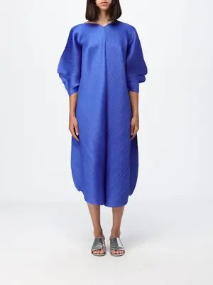Issey Miyake Pleated Crêpe Midi Dress With Balloon Sleeves - Gnawed Blue