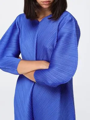 Issey Miyake Pleated Crêpe Midi Dress With Balloon Sleeves - Gnawed Blue