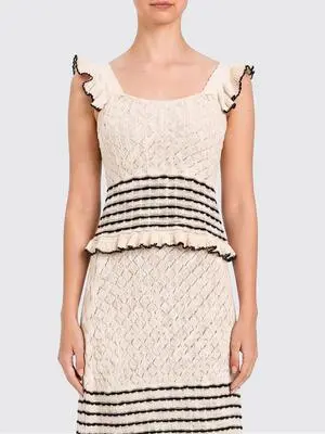 TWINSET U & B Linen Knit Top With Ruffled Hem