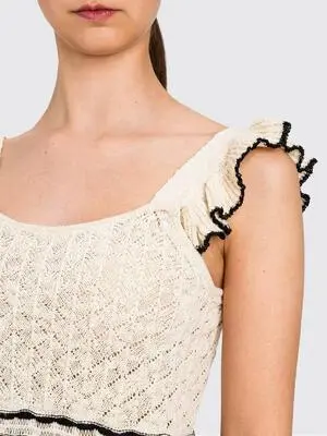 TWINSET U & B Linen Knit Top With Ruffled Hem