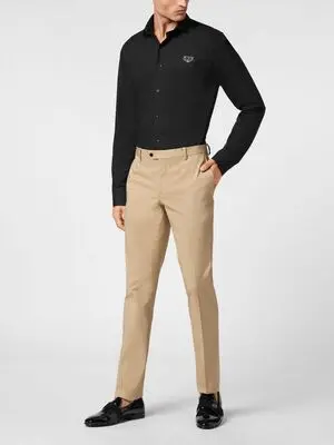 Philipp Plein Slim Fit Stretch Cotton Tailored Trousers With Rear Logo