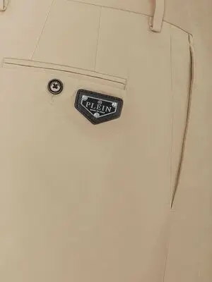 Philipp Plein Slim Fit Stretch Cotton Tailored Trousers With Rear Logo