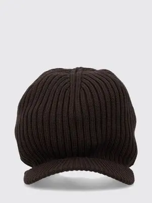 Y3 Ribbed Merino Wool Cap With Embroidered Logo And Visor - Coffee