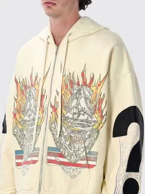 WHO DECIDES WAR Graphic Print Zipped Cotton Hoodie With Relaxed Fit