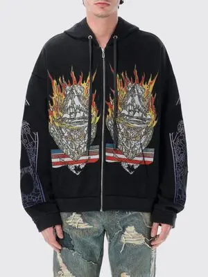 WHO DECIDES WAR Printed Cotton Jersey Zipped Hoodie With Relaxed Fit - Black