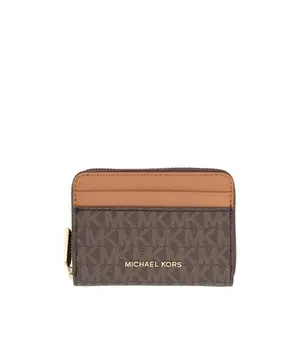 Michael Kors Jet Set Small Signature Logo Zip-around Card Case - Brown
