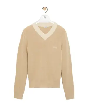 Loewe Long-sleeved V-neck Sweater - Beige/white