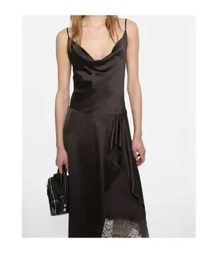Acne Studios Draped Lace-trim Midi Dress - Dark Brown