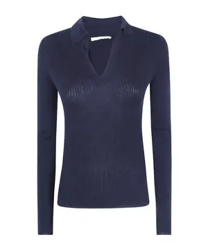 Max Mara Gergo Ribbed Knit Polo Top - Blue