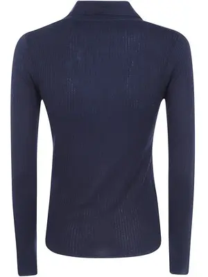 Max Mara Gergo Ribbed Knit Polo Top - Blue