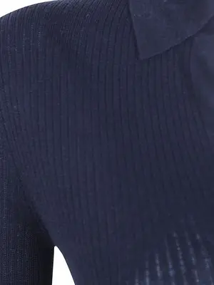 Max Mara Gergo Ribbed Knit Polo Top - Blue