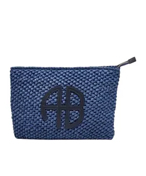 ANINE BING Rio Woven Logo Clutch Bag - Navy Blue