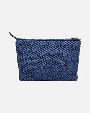 ANINE BING Rio Woven Logo Clutch Bag - Navy Blue