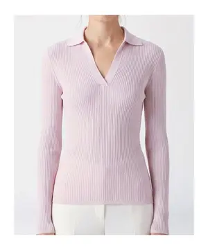 Max Mara Gergo Ribbed Polo Knit Top - Purple