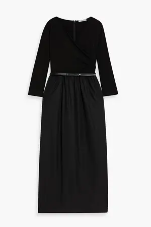 Max Mara Kaiser Belted Jerseypaneled Poplin Midi Dress - Black