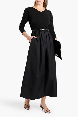 Max Mara Kaiser Belted Jersey-paneled Poplin Midi Dress