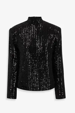 ANINE BING Josephine Sequined Tulle Top - Black