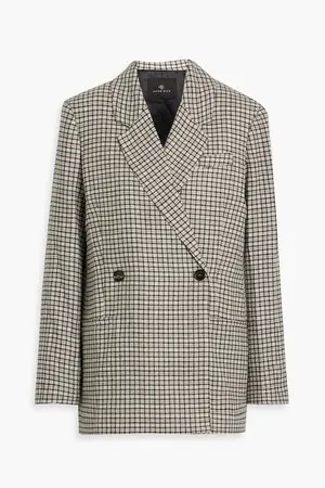 ANINE BING Kaia Doublebreasted Checked Woolblend Tweed Blazer - Ecru