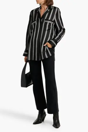 ANINE BING Lynette Striped Silk-blend Satin Shirt