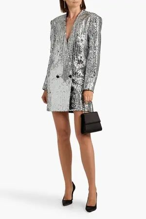 ANINE BING Veneda Sequined Tulle Mini Tuxedo Dress