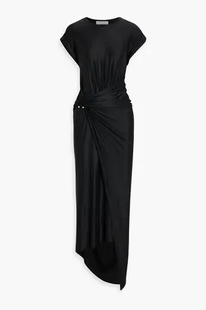 Rabanne Asymmetric Embellished Satinjersey Maxi Dress - Black