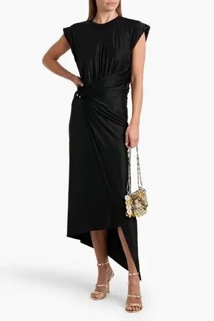 Rabanne Asymmetric Embellished Satinjersey Maxi Dress