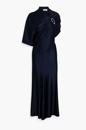 Rabanne Asymmetric Embellished Satin-jersey Maxi Dress