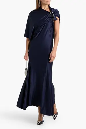 Rabanne Asymmetric Embellished Satin-jersey Maxi Dress