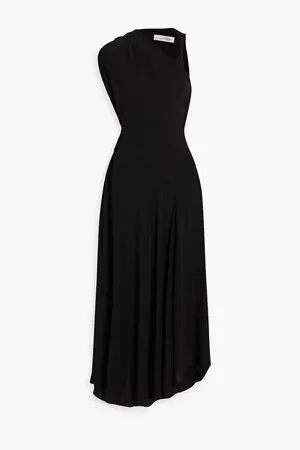 Victoria Beckham Draped Silk Midi Dress - Black