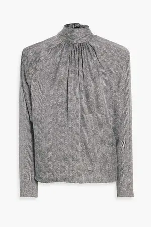 ANINE BING Rachel Herringbone Silkblend Satin Blouse - Black