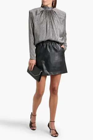 ANINE BING Rachel Herringbone Silkblend Satin Blouse