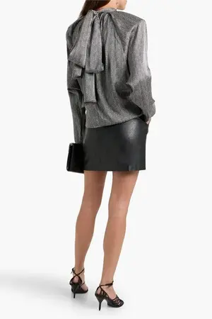 ANINE BING Rachel Herringbone Silkblend Satin Blouse