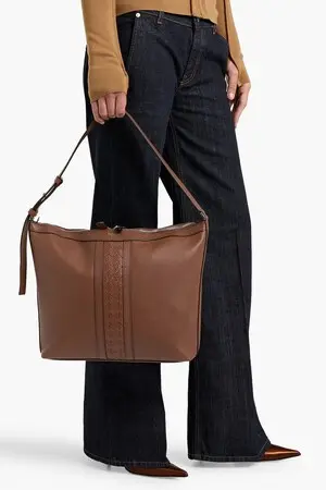 SERAPIAN Mosaico Pebbled Leather Shoulder Bag - Brown