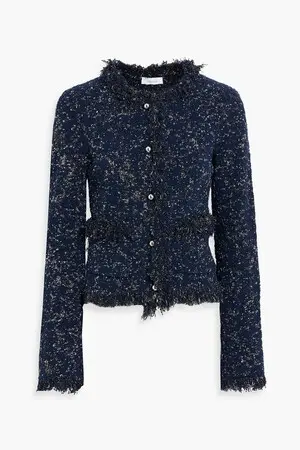 Rabanne Fringed Metallic Boucléknit Jacket - Navy