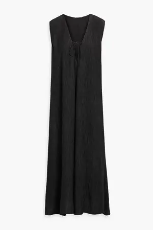ANINE BING Constance Plissé Lyocellblend Maxi Dress - Black