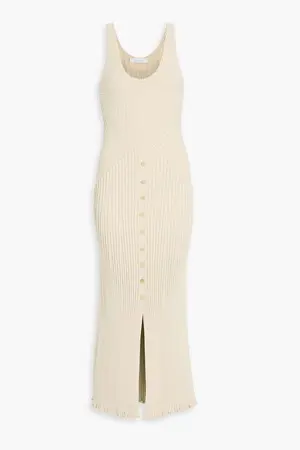 Rabanne Ribbed Knit Midi Dress With Button Embellishments