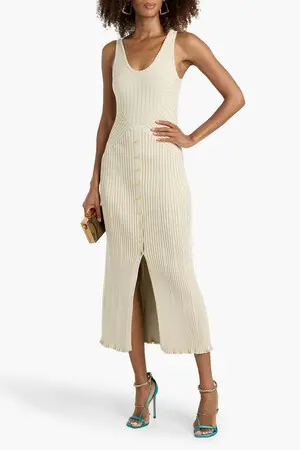 Rabanne Ribbed Knit Midi Dress With Button Embellishments