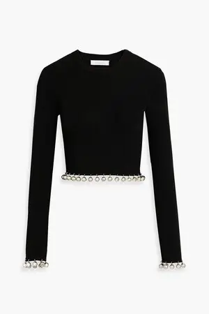 Rabanne Cropped Beadembellished Wool Sweater - Black