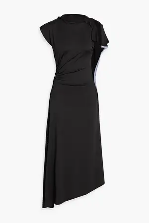 Victoria Beckham Victoria Beckham Asymmetrical Gathered Midi Dress - Black