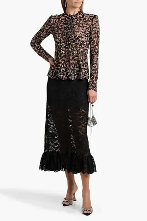 Rabanne Pintucked Floralprint Lace Top