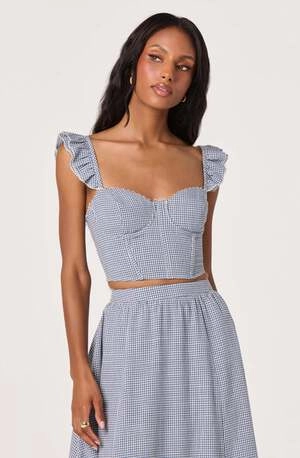 Astr The Label Wedelia Corset-lace Bustier Top - Blue Gingham