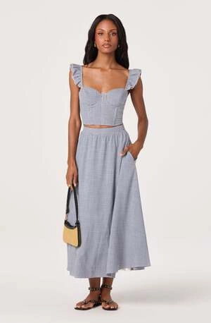 Astr The Label Wylda A-line Midi Skirt - Blue Gingham
