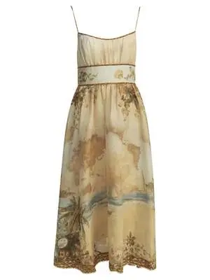 Zimmermann ZIMMERMANN Fitted Midi Dress With Knotted Straps And Gathered Skirt Beige