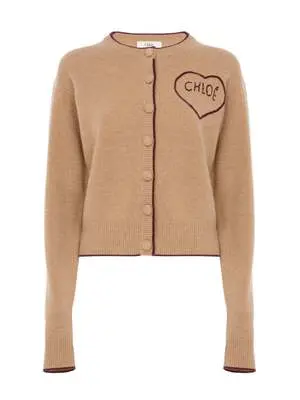 Chloé Contrast-edge Wool Crewneck Sweater With Fabric-covered Buttons