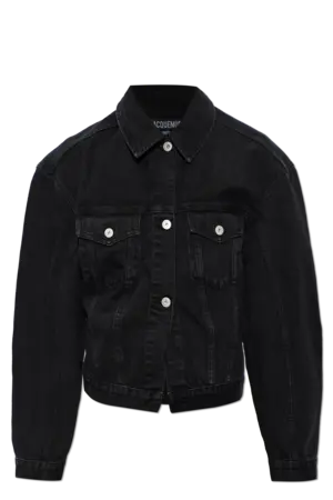 Jacquemus Cotton Denim Oversized Jacket With Belted Waist - Black