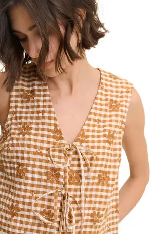 NOBODY'S CHILD Tessa Embroidered Tie Front Vest