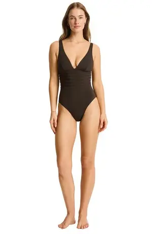 SEA LEVEL De Luxe Plunge Longline One-piece Swimsuit - Espresso