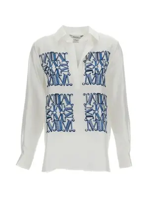 Max Mara Logo Print Silk Shirt
