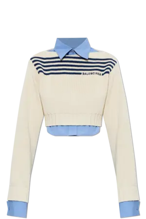 Balenciaga Cropped Sweater With Logo - Cream