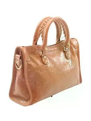 Balenciaga Small Lambskin Motocross Le City Satchel - Brown